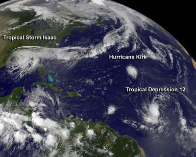 3 Storms: Isaac, Kirk, TD12 (now Leslie) [IMAGE] | EurekAlert! Science ...